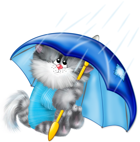 Cat With An Umbrella Clip Art - Cute Rainy Day Clipart - Png Download ...