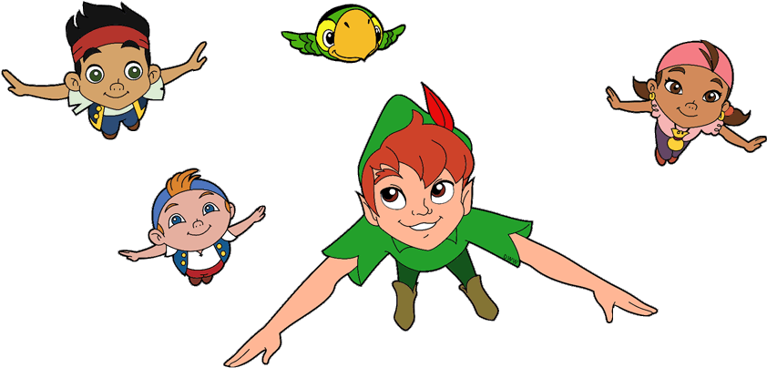 Smee Jake, Peter Pan, Cubby, Izzy, Skully Flying - Cartoon Clipart ...
