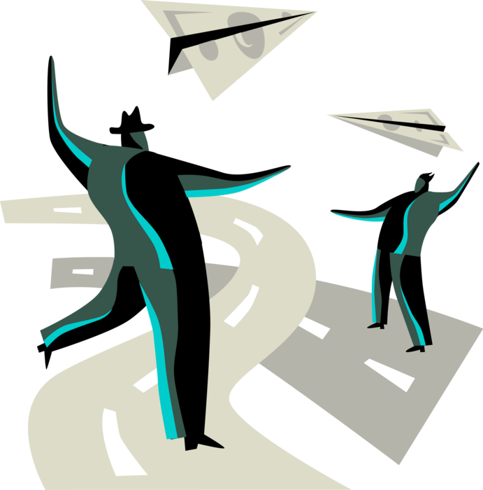 Vector Illustration Of Business Competitors Fly Cash - Money Clipart ...