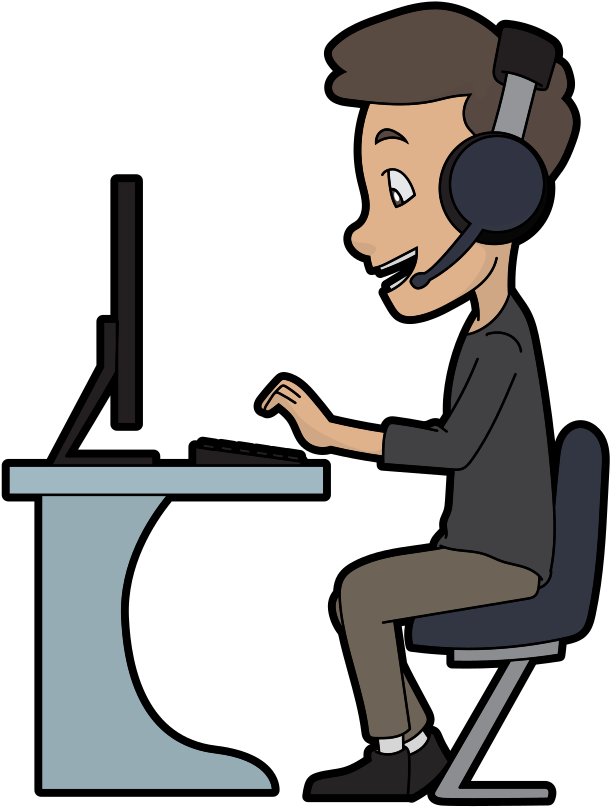Cartoon Call Centre Guy Using A Computer - Cartoon Guy With Computer ...