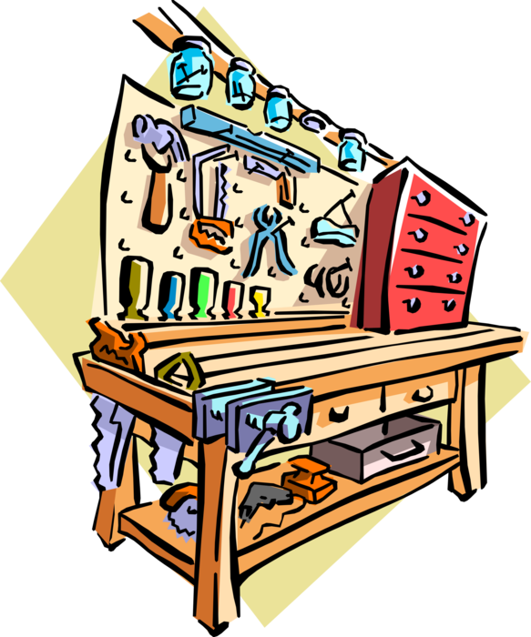 Vector Illustration Of Garage Workbench With Tools - Francisco Aiello ...