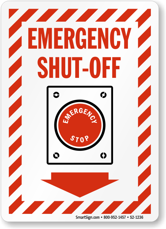 Emergency Shut Off Stripped Border Sign - Emergency Cut Off Sign ...