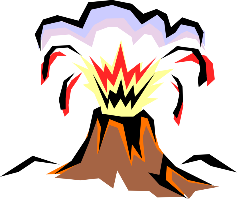 Vector Illustration Of Mountain Volcano Blows Its Top - Volcano Clip ...