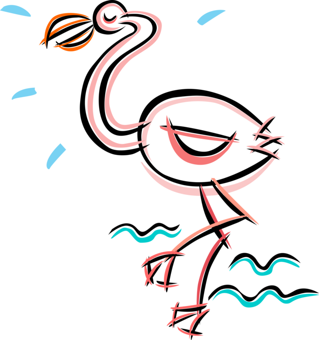 Vector Illustration Of Pink Flamingo Wading Bird Stands - Clip Art ...