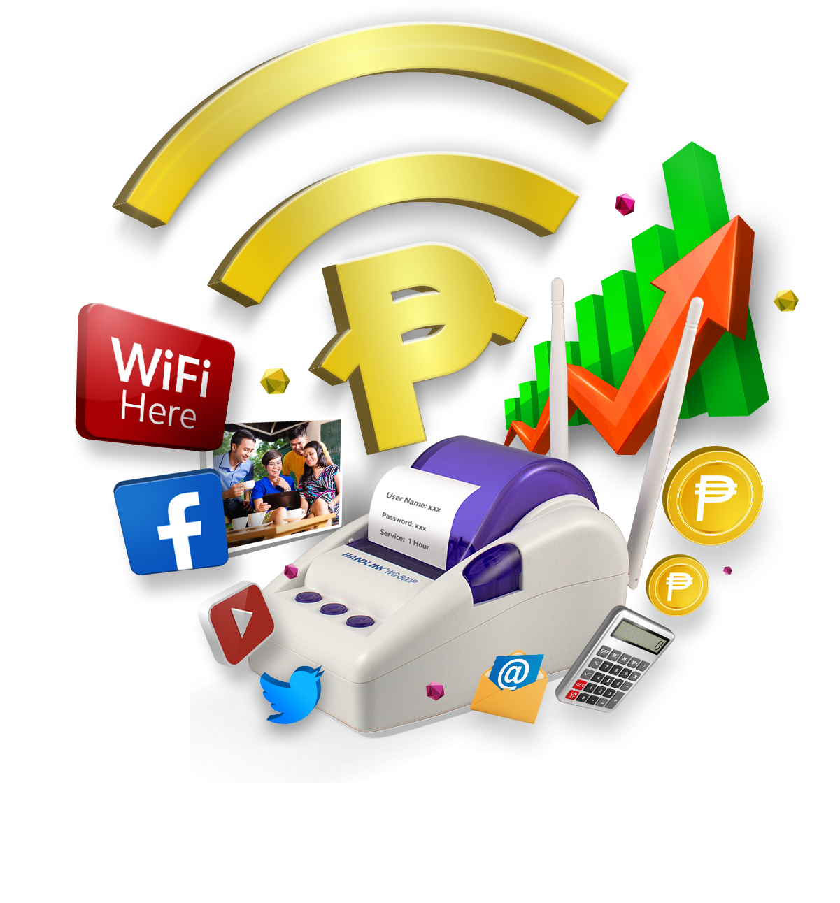 The Wifi Hub Has A Built In Printer To Generate And - Business Clipart ...
