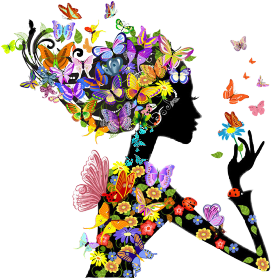 Woman Art Scbutterflies Butterflies Flowers Schmetterl Clipart - Full ...