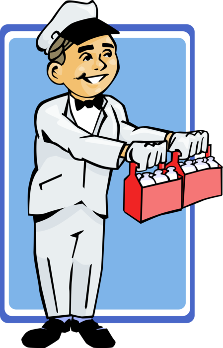 Vector Illustration Of Milkman Delivers Fresh Dairy Clipart - Full Size ...