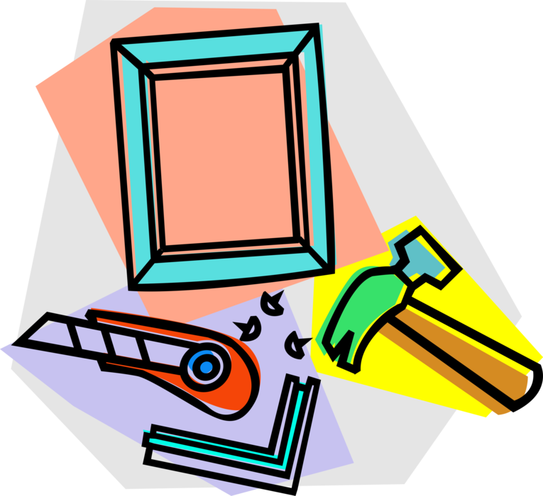 Vector Illustration Of Picture Frame And Framing Tools Clipart - Full ...