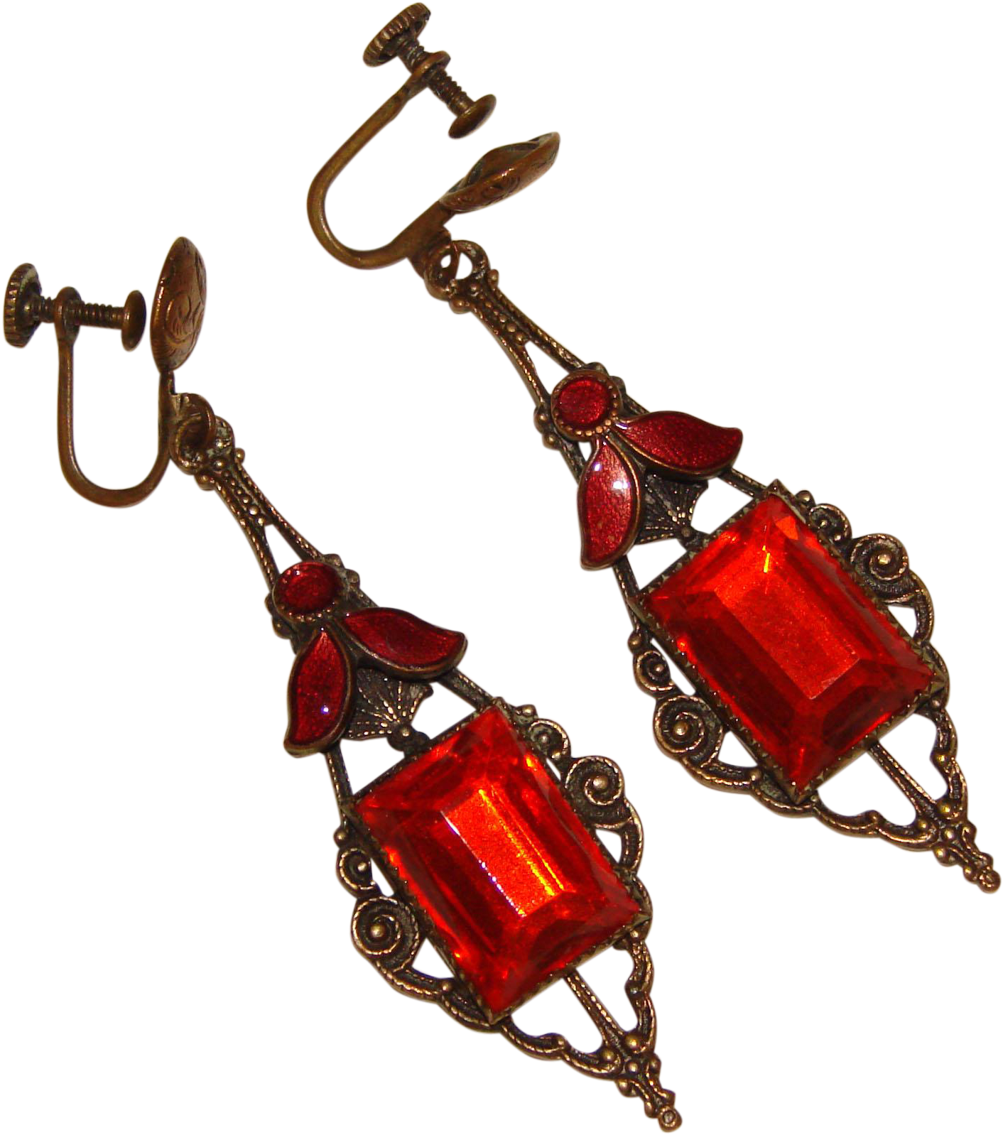 Fabulous Art Deco Orange Red Glass Enameled Dangle Clipart - Full Size ...