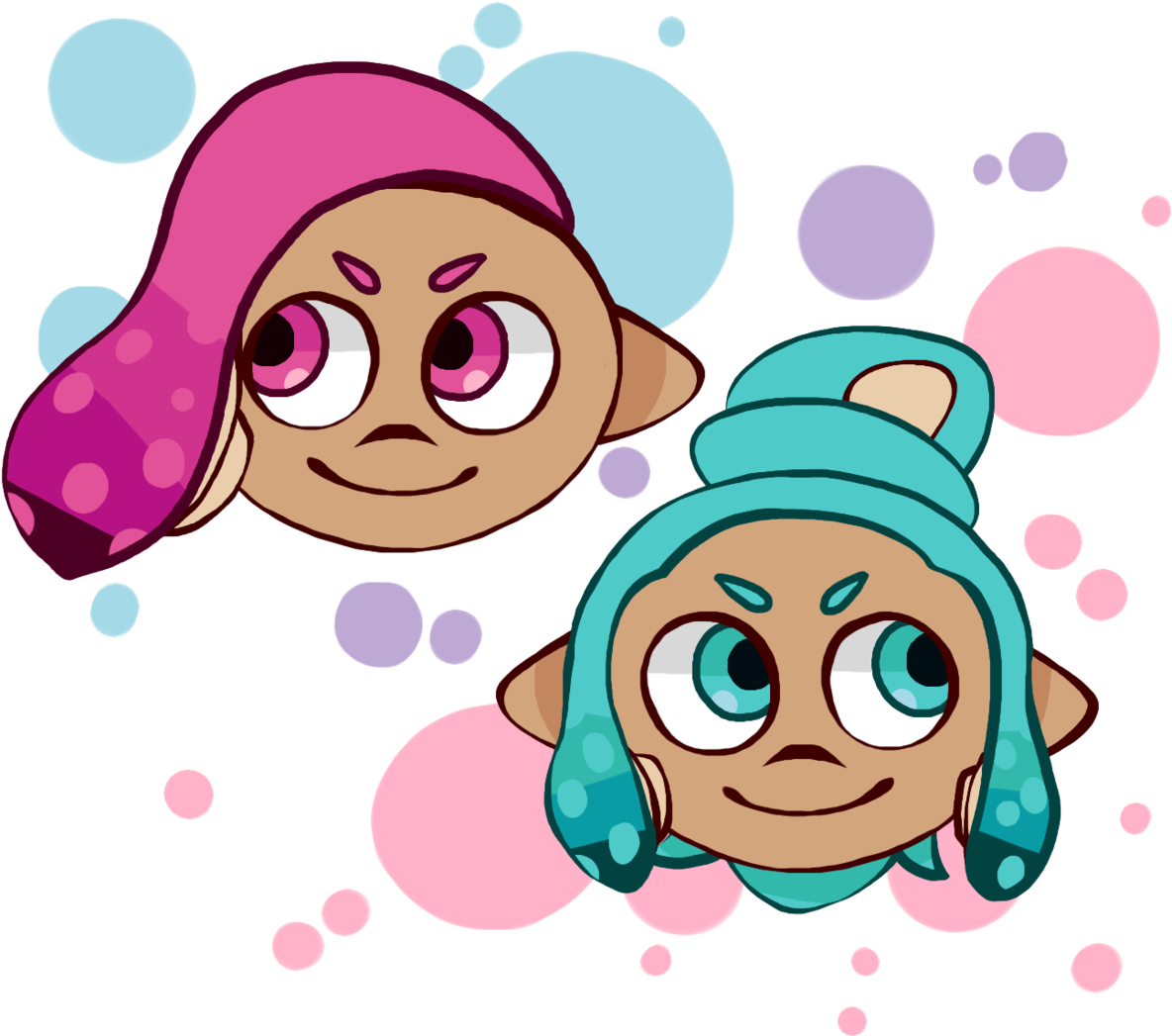 Two Headshots Of Inklings From Splatoon, One With Pink Clipart - Full ...
