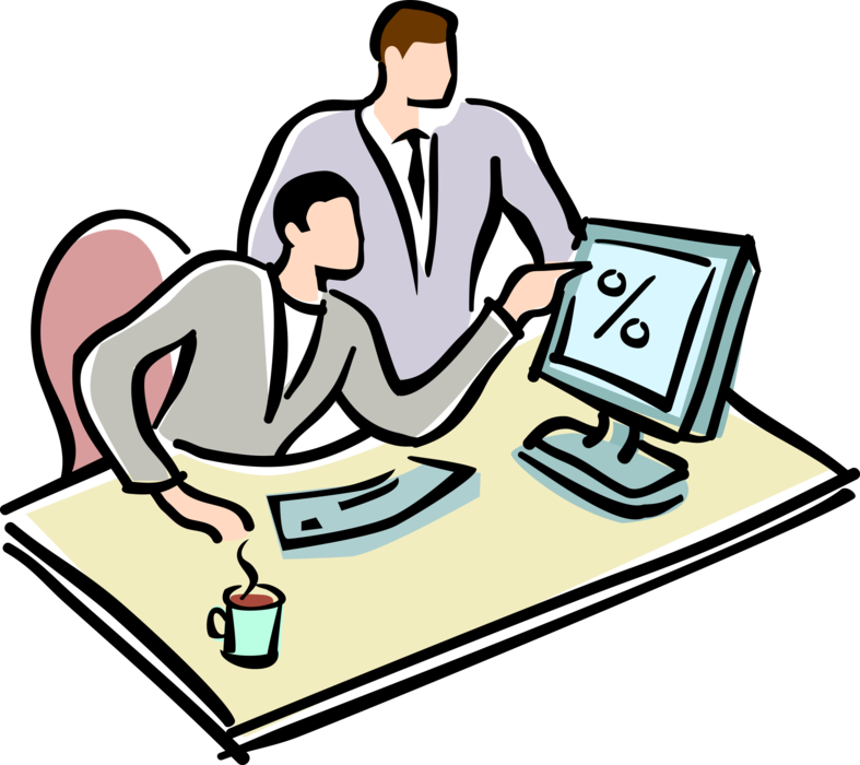 Vector Illustration Of Businessmen At Computer In Business Clipart ...