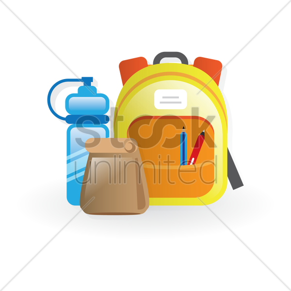 School Backpack, Lunch Bag And Water Bottle Vector Clipart - Full Size ...