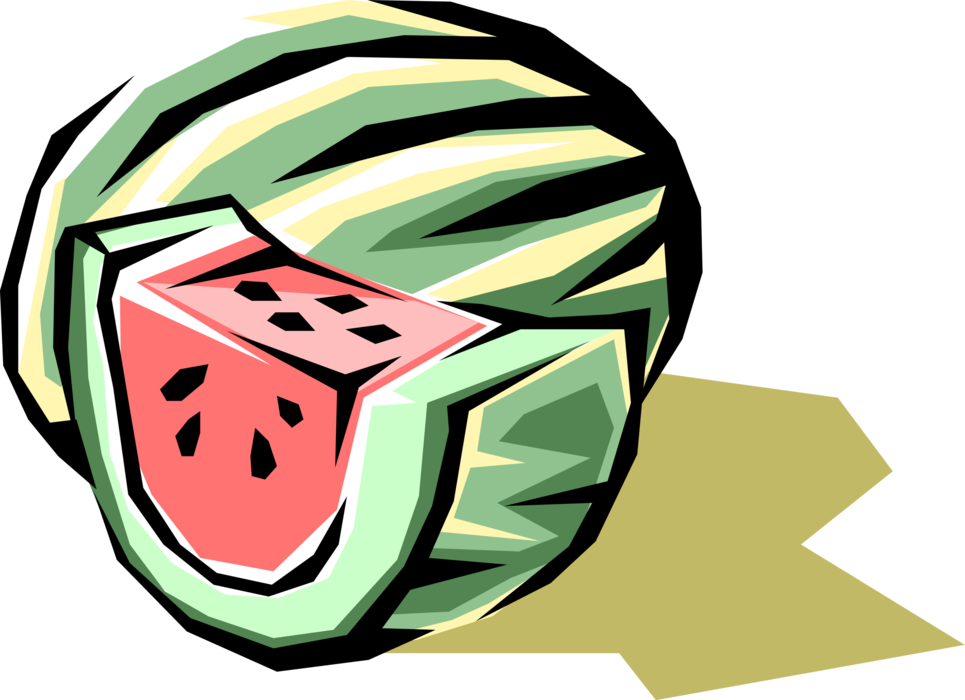 Vector Illustration Of Sliced Watermelon Melon Fruit Clipart - Full ...