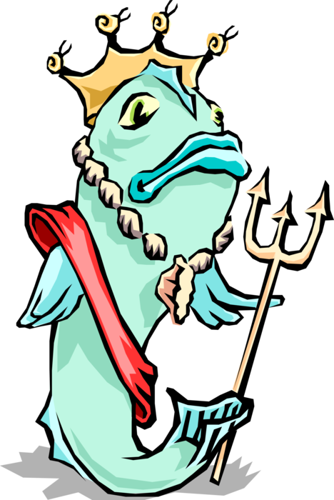 Vector Illustration Of Fish Dressed As Greek God Poseidon Clipart ...