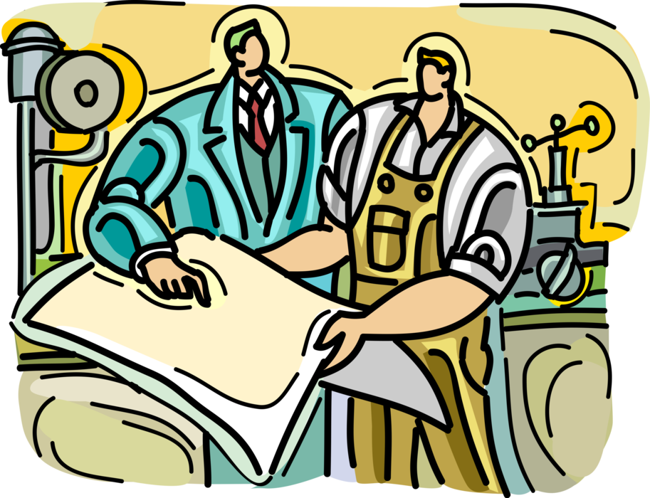 Vector Illustration Of Factory Floor Manager And Worker Clipart - Full ...
