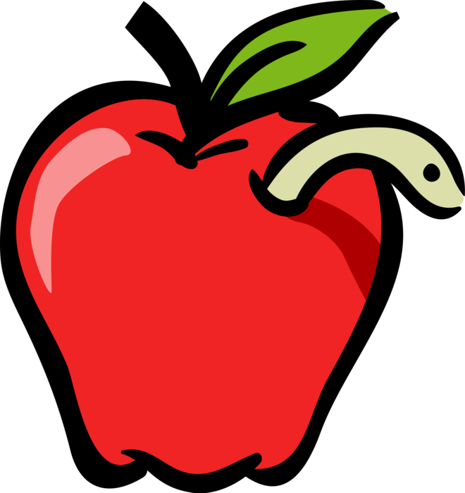 Vector Illustration Of Apple Fruit With Worm Infestation Clipart - Full ...