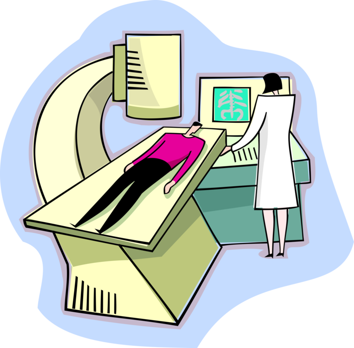 Vector Illustration Of Patient Receives An X-ray With - X Ray Machine ...