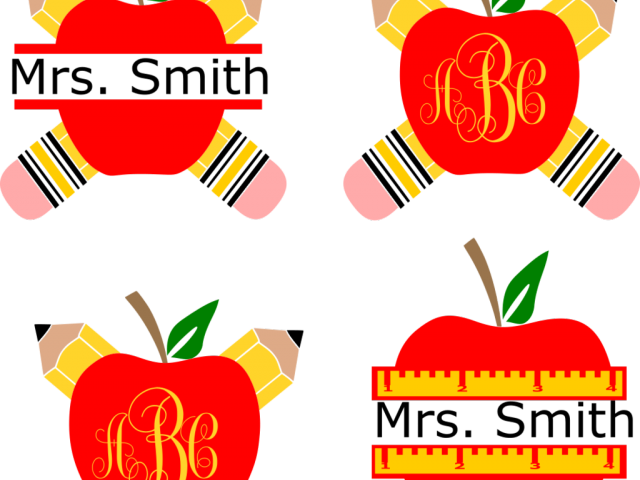 Teacher Clipart Monogram - Pencil And Apple Monogram - Png Download ...