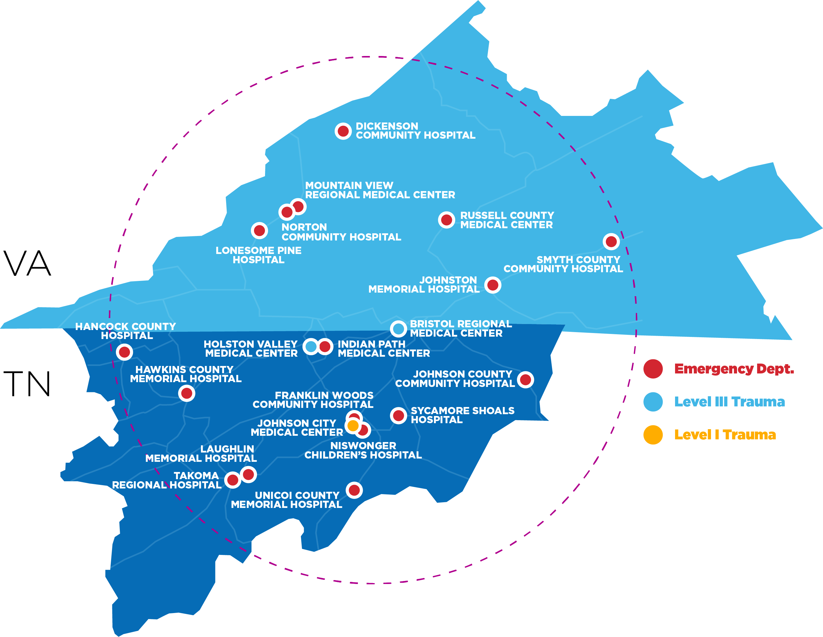 Download Regional Map Showing Level I Trauma Center In Johnson - Ballad ...