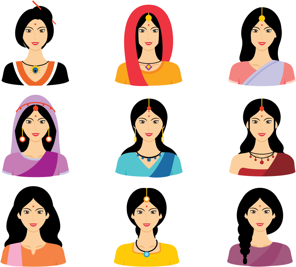 Indian Woman Group Traditional Dress Clipground - Indian Woman Vector ...