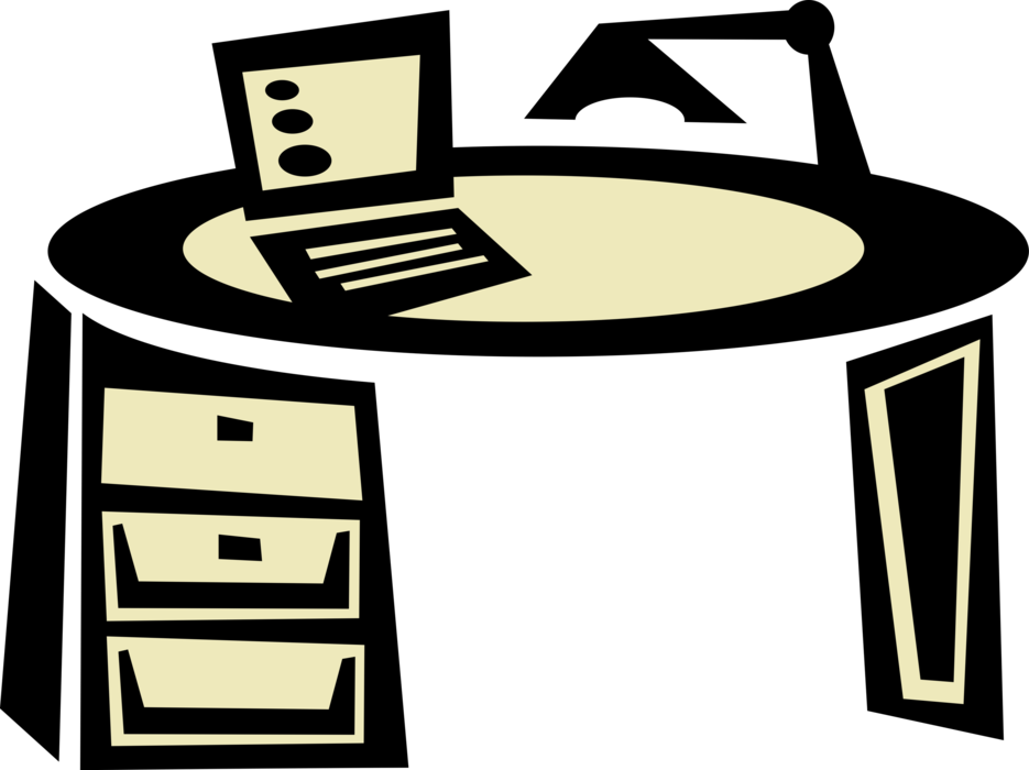 Download Vector Illustration Of Office Work Desk With Notebook - Office ...