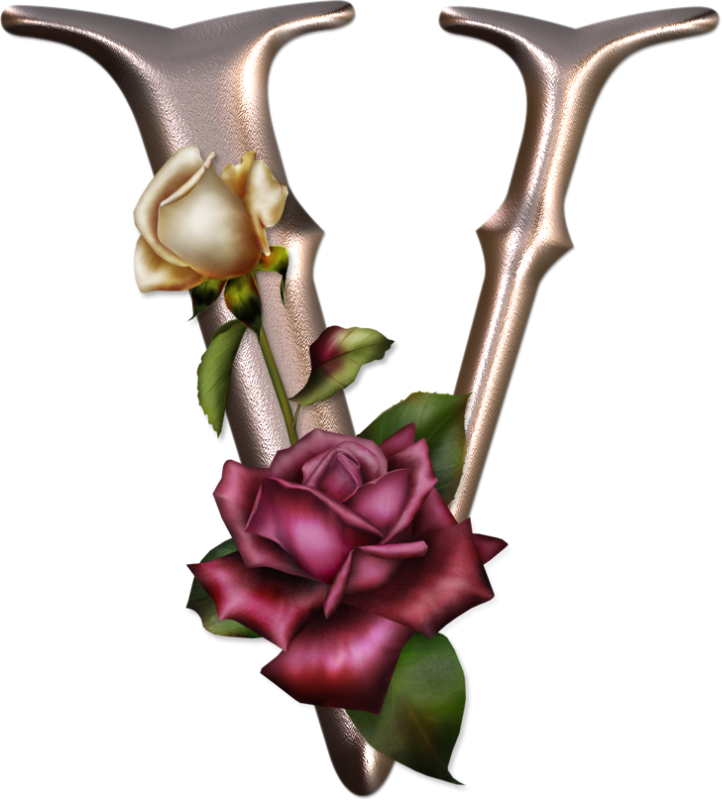 Gothic Letters Clip Art - Letter V With Roses - Png Download - Full ...