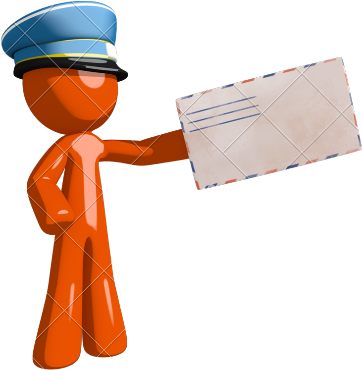 Orange Man Postal Mail Worker Presenting Envelope - Cartoon Clipart ...