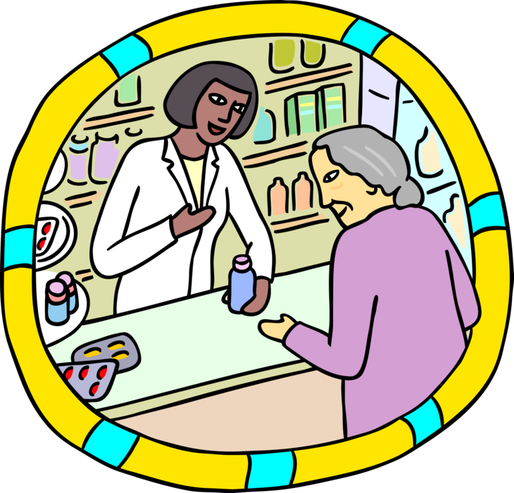 Vector Illustration Of Pharmacist Dispensing Pharmaceutical ...