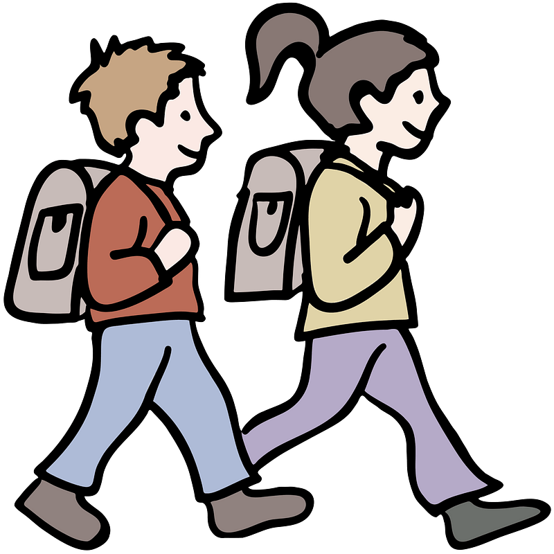 Boy And Girl Going To School Clipart - School Student Line Art - Png ...