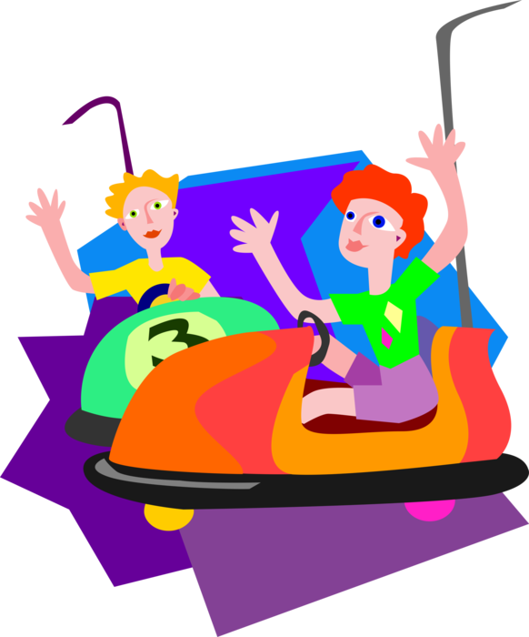 Vector Illustration Of Children Ride Bumper Cars At - Bumper Cars Clip ...
