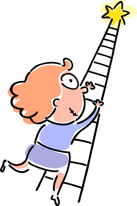 Vector Illustration Of Ambitious Businesswoman Climbs - Cartoon Ladder ...