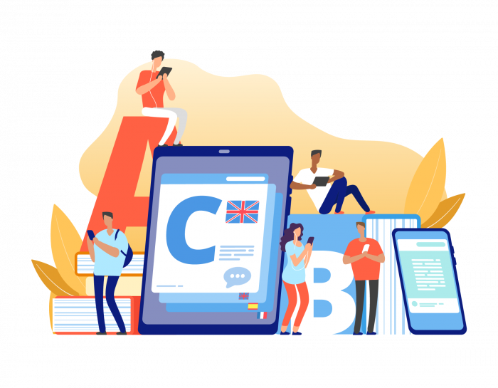 Online Language Learning - Vector Illustration People Learning English ...