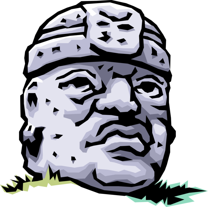Vector Illustration Of Olmec Colossal Head Stone Sculpture - Colossal ...