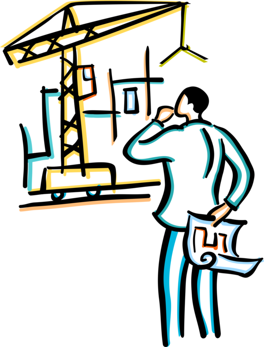 Engineer With Blueprints On Construction Site - Clip Art Construção ...