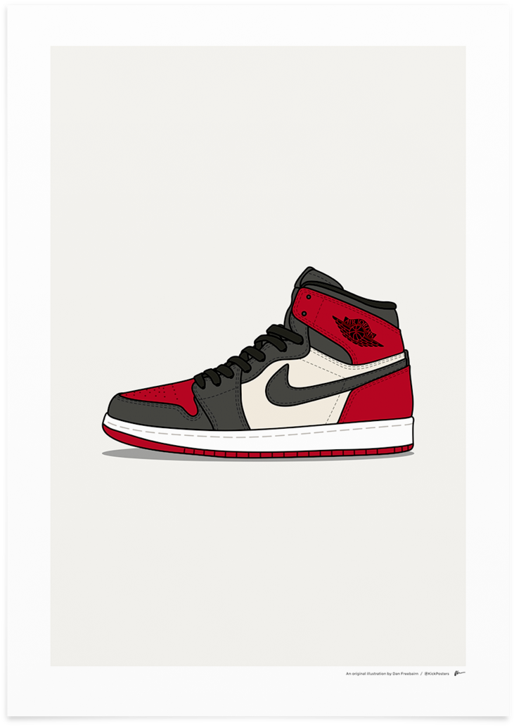 Jordan Bred Toe Kickposters - Jordan 1 Chicago Off White Png Clipart ...