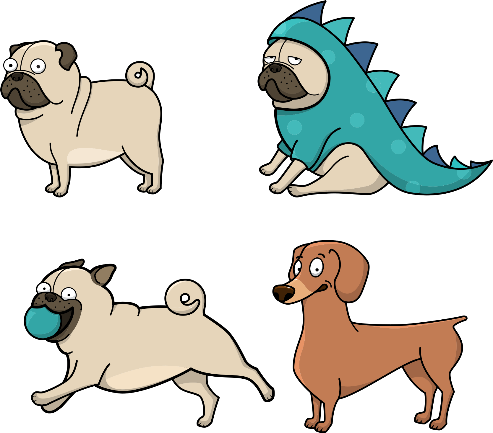 Transparent Pug Png - Pug Cartoon Birthday Cards Clipart - Full Size ...