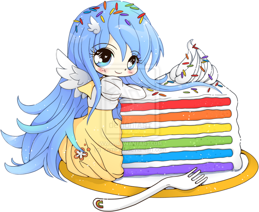 Chibi Clipart Food - Chibi Girl With Cake - Png Download - Full Size ...