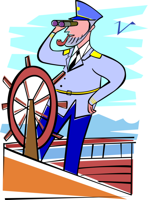 Vector Illustration Of Mariner Sea Captain Sailor At - Ship Captain ...
