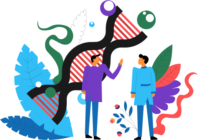 Graphic Of Scientists Examining A Dna Strand - Illustration Clipart ...