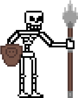 Pixel Art a Bony Skeleton Wielding A Shield And A Pike - Cartoon ...