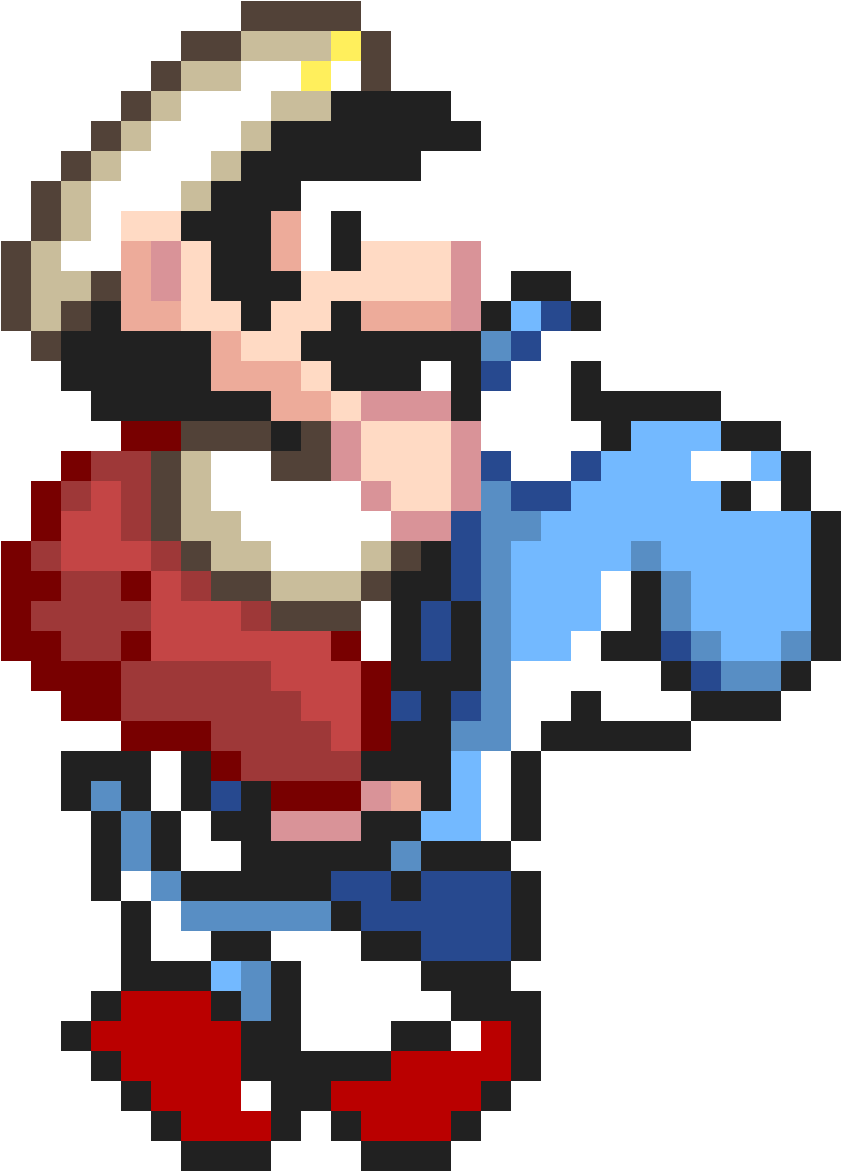 Super Mario World Fire Flower Blue Yoshi - Pixel Art Super Mario World ...