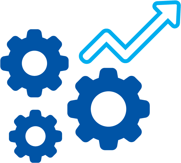 Blue Outline Of Cogs And Arrow Facing Up To Illustrate - Cog Icon ...