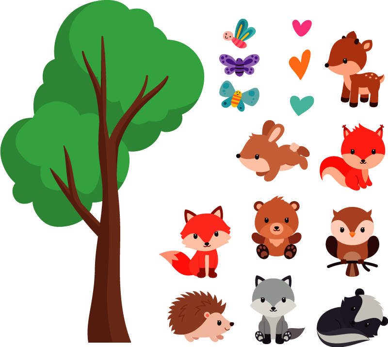 Cheerful Forest Animals Wild Animal Sticker - Cartoon Woodland Baby ...