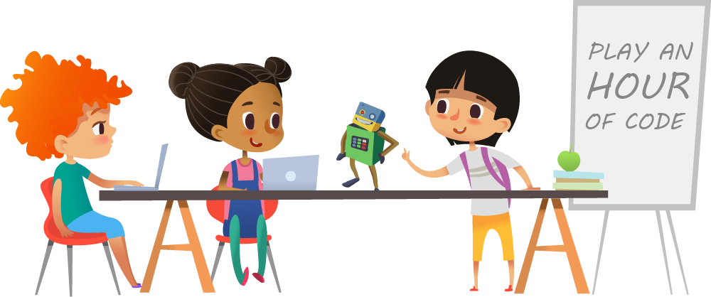Cartoon Image Of Students Playing Robogarden Hour Of - Kids Coding ...