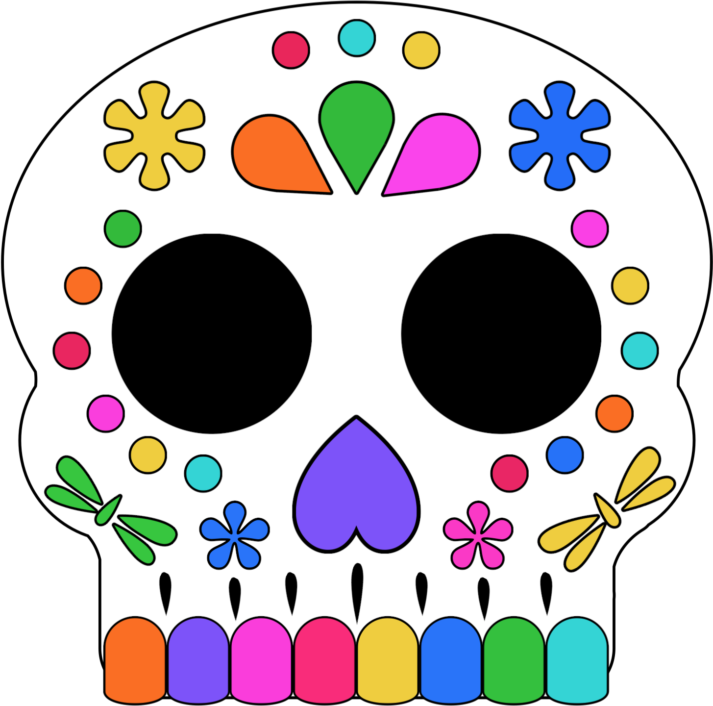 Colored In Day Of The Dead Sugar Skull Masks - Mask Clipart - Full Size ...