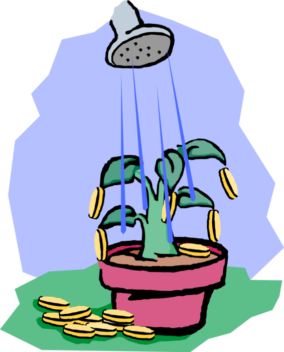 Vector Illustration Of Water Can Watering Money Tree - Illustration ...