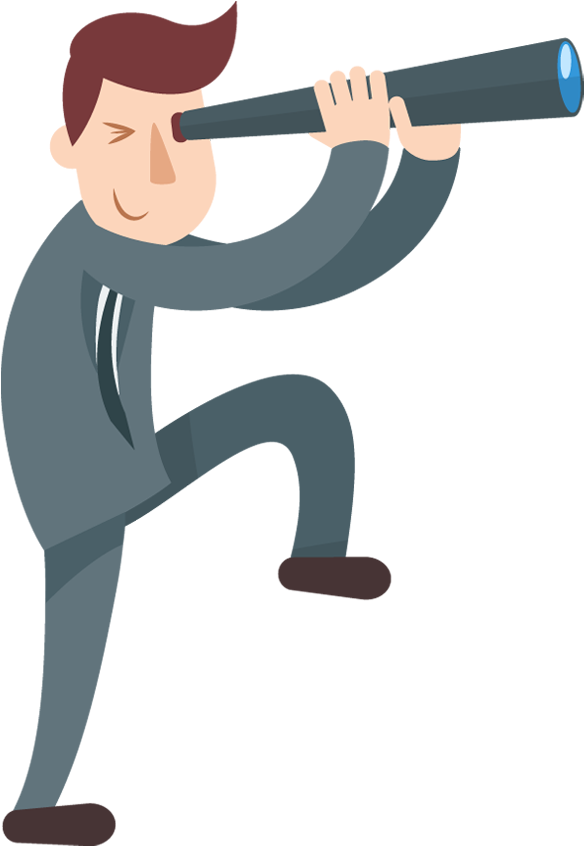 Cartoon Businessman Looks Through A Telescope - Cartoon Man With ...