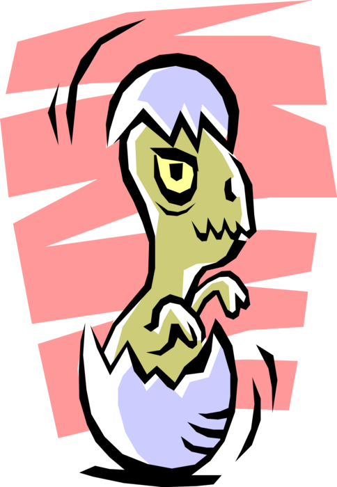 Vector Illustration Of Prehistoric Baby Dinosaur Hatches - Illustration ...