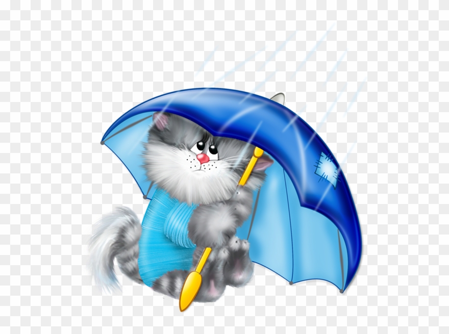 Cat With An Umbrella Clip Art - Cute Rainy Day Clipart - Png Download ...