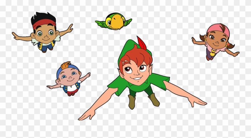 Smee Jake, Peter Pan, Cubby, Izzy, Skully Flying - Cartoon Clipart ...